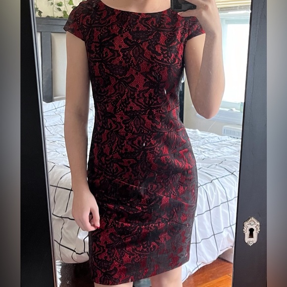 Alyx | Dresses | Alyx Petite Red Dress With Black Lace | Poshmark